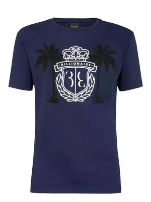BILLIONAIRE Palm-print Crest-motif T-shirt - Blue