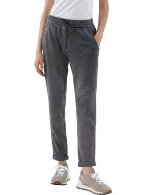 Brunello Cucinelli Cotton And Silk Interlock Trousers With Shiny Pocket Detail - Grey