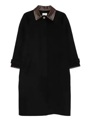 SANDRO Leather-trim Wool Coat