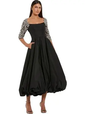 MAC DUGGAL Faille Embellished Sleeve Tea-length Dress