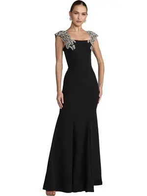 Mac Duggal Beaded Floral Appliqu Mermaid Gown - Black