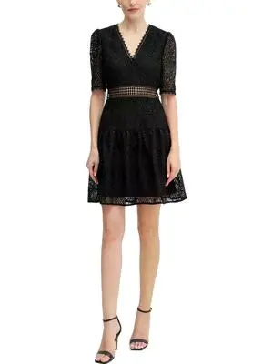 MORGAN V-neck Lace Mini Dress - Black