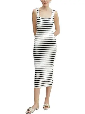 MORGAN Striped Ribbed-knit Midi Dress