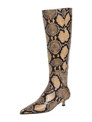 AeydĒ Sabrina Snake Print Calf Leather Boots Hazelnut