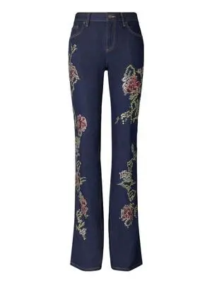 Tory Burch Embroidered Denim Jeans - Blue