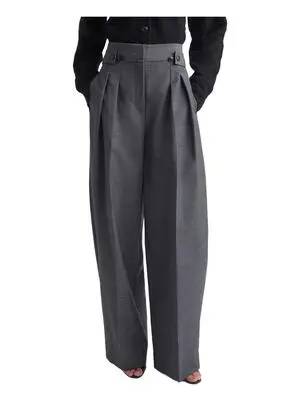JASON WU Pleat Front High Waist Tropical Wool Wide Leg Trousers - Light Charcoal