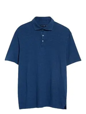 Thom Sweeney Short Sleeved Linen Polo - Blue