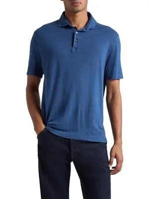Thom Sweeney Short Sleeved Linen Polo - Blue