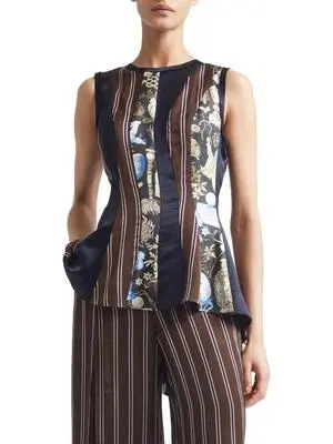 JASON WU Mixed Media Paneled Silk Top - Deep Navy Multi