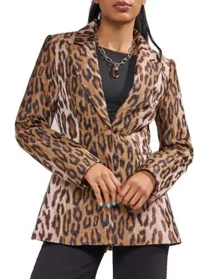 AZALEA WANG Femme Leopard Print Woven Blazer - Tan Multi