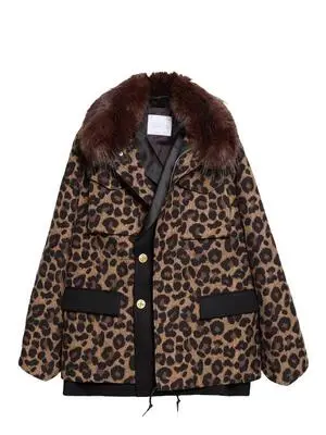 Sacai Wool Flannel Jacket With Faux Fur Collar - Beige