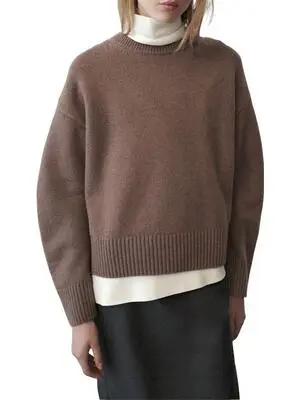 Mango Rounded Neck Wool Blend Sweater - Medium Brown