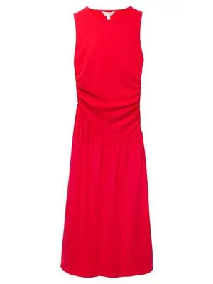 M&s Sleeveless Ruched Jersey Midi Dress - Chilli Red