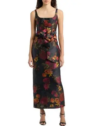 Julia Jordan Sleeveless Floral Print Gown - Black Multi