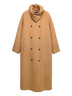Mango Detachable Scarf Wool Blend Coat - Medium Brown