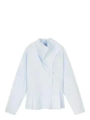 LESS Wrap-collar Peplum-hem Shirt Blue