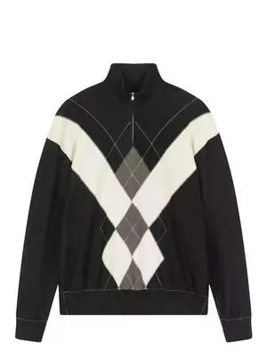 CROQUIS Argyle-jacquard Half-zip Sweater - Black