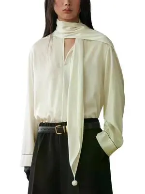 LESS Scarf-collar Long-sleeve Blouse - Neutrals