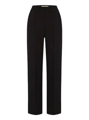 EXQUISE Elastic Waist Straight Cut Pants - Black