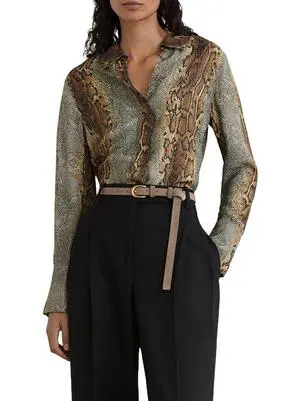 REISS Lyla Snakeskin Print Long Sleeve Shirt - Neutral/grey
