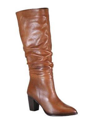 DIBA TRUE Fresh Rain Leather Ruched Knee High Boot - Tan