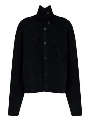 TONYWACK Buttonup Ribbed Wool And Cotton Cardigan - Black
