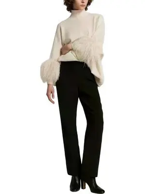 Alberta Ferretti Feather-trim Roll-neck Sweater - Neutrals