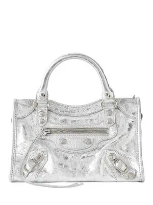 Balenciaga Le City Mini Metallic Leather Shoulder Bag - Silver