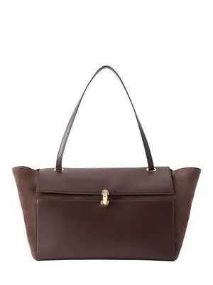 Savette Trapeze Leather-trimmed Suede Shoulder Bag Dark Brown
