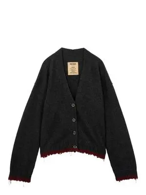 UMA WANG Distressed-effect Ribbed-trim Cardigan