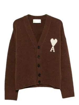 AMI Paris De Coeur Wool Cardigan - Brown