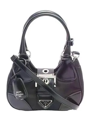 Prada 2013-2026 Re Nylon And Shiny Calfskin Re Edition 2002 Moon Satchel - Black