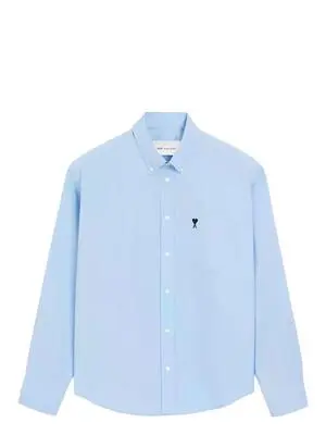 AMI Paris Boxy Cotton Shirt With De Coeur - Blue