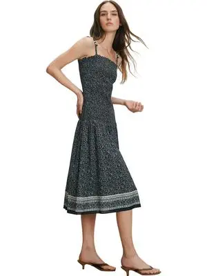 Veronica Beard Marietta Smocked Midi Dress - Navy Multi