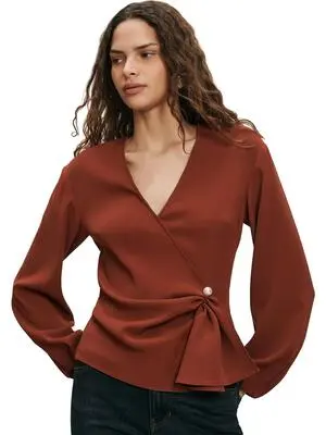 Veronica Beard Drew Brooch Blouse Rust