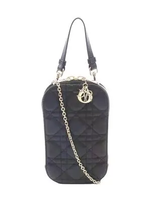 Dior 2015-2026 Lambskin Cannage Lady Call In Phone Holder Satchel - Black