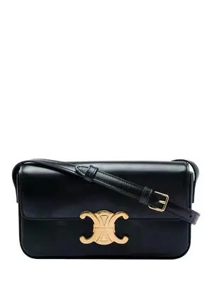 Celine 2021 Shiny Calfskin Triomphe Claude Shoulder Bag - Black