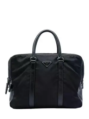 Prada 2013-2026 Saffiano Trimmed Tessuto Business Bag - Black