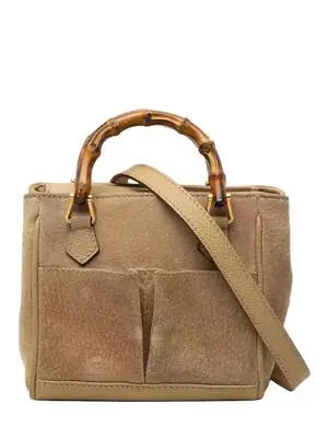 Gucci 20th Century Mini Suede Bamboo Satchel - Brown