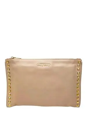 Miu Miu 2010-2026 Studded Leather Zip Clutch Bag - Neutrals