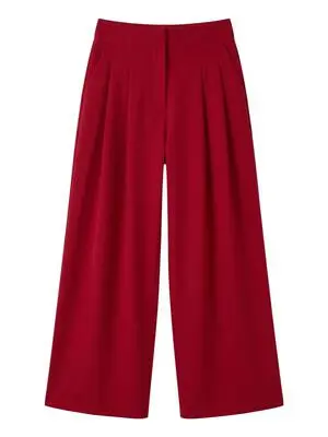 LOUCHE Tyler Fine Twill Pleat Front Wide Leg Trouser Chilli - Red