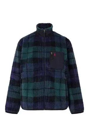 Polo Ralph Lauren Logo-embroidered Shell-trimmed Checked Fleece Jacket - Navy