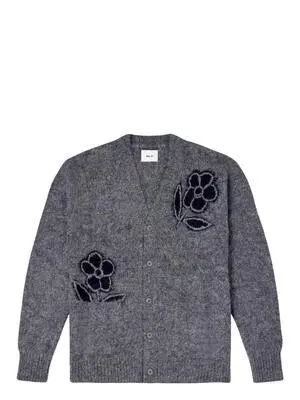 Nn07 Kyle 60021 Embroidered Intarsia-knit Brushed Alpaca-blend Cardigan - Gray