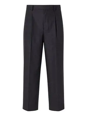ATON Pleated Straight-leg Merino Wool Suit Trousers - Gray