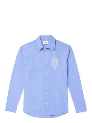 Nn07 Quinsy App 5322 Embroidered Striped Supima Cotton-poplin Shirt - Blue