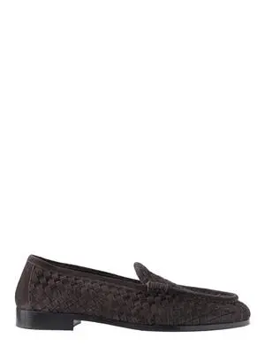 Bottega Veneta Silenzio Intrecciato Suede Loafers - Brown
