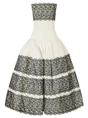Carolina Herrera Strapless Lace-trimmed Silk-faille Gown - Neutrals