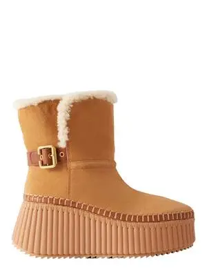 Chloé Nama 14 Shearling-trimmed Suede Ankle Boots - Tan