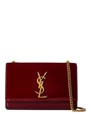 Saint Laurent Patent Flap Crossbody Bag Brown