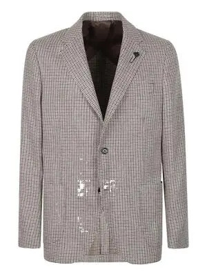 LARDINI Houndstooth-pattern Wool Blazer - Marrone